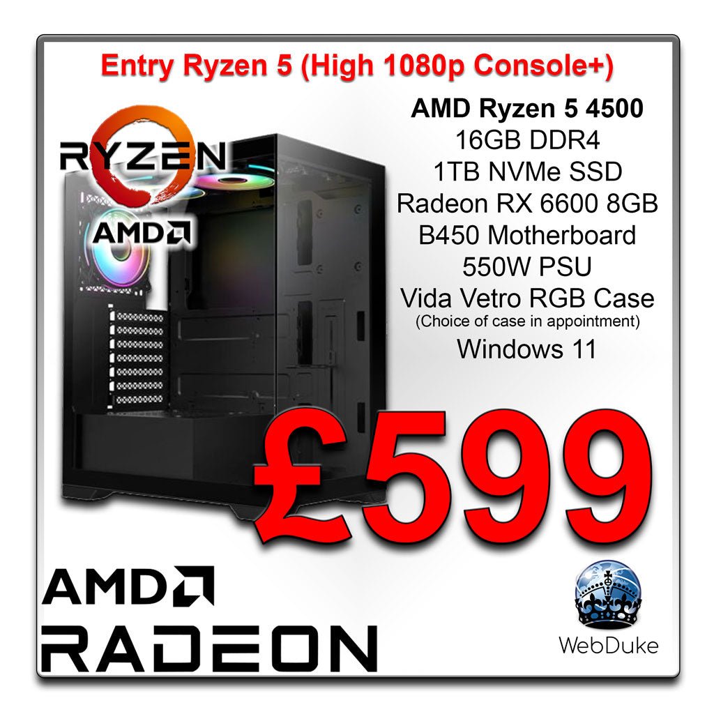 Entry Range Gaming PC - AMD Ryzen 5 4500 Radeon RX 6600 – WebDuke Computers